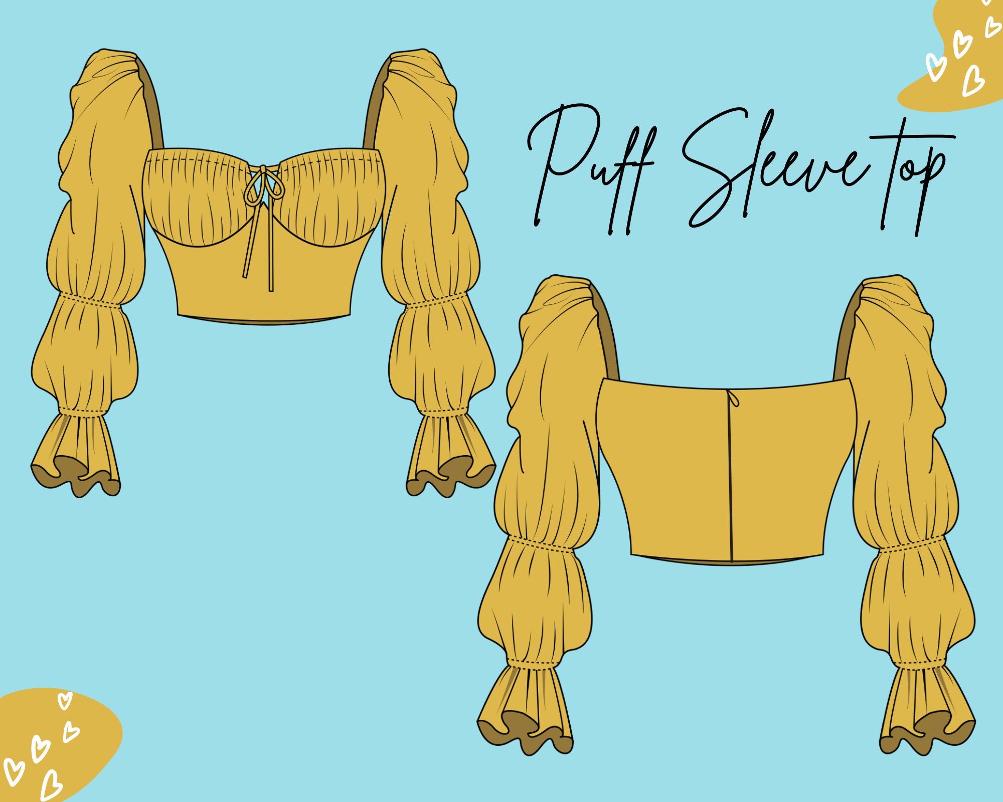 Puff Sleeve Top Digital Sewing Pattern milkmaid Top Women - Etsy UK