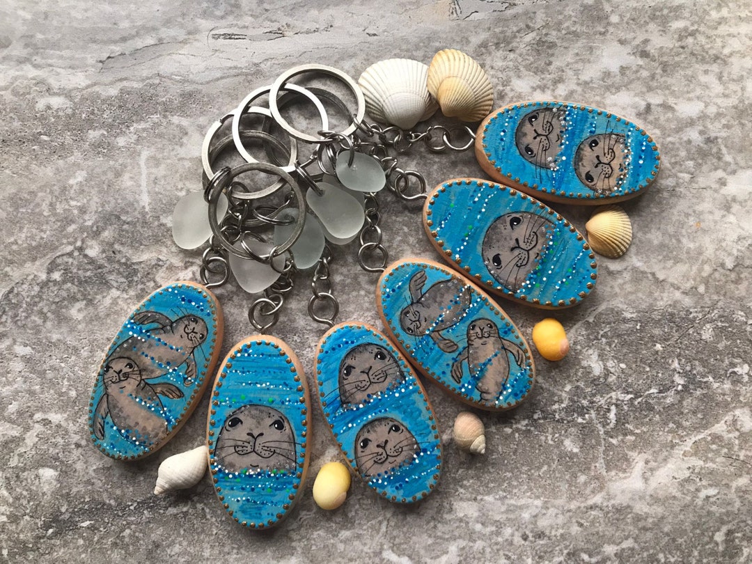 Seal Keyring Sea Creature Key Rings Hand Painted Wooden - Etsy