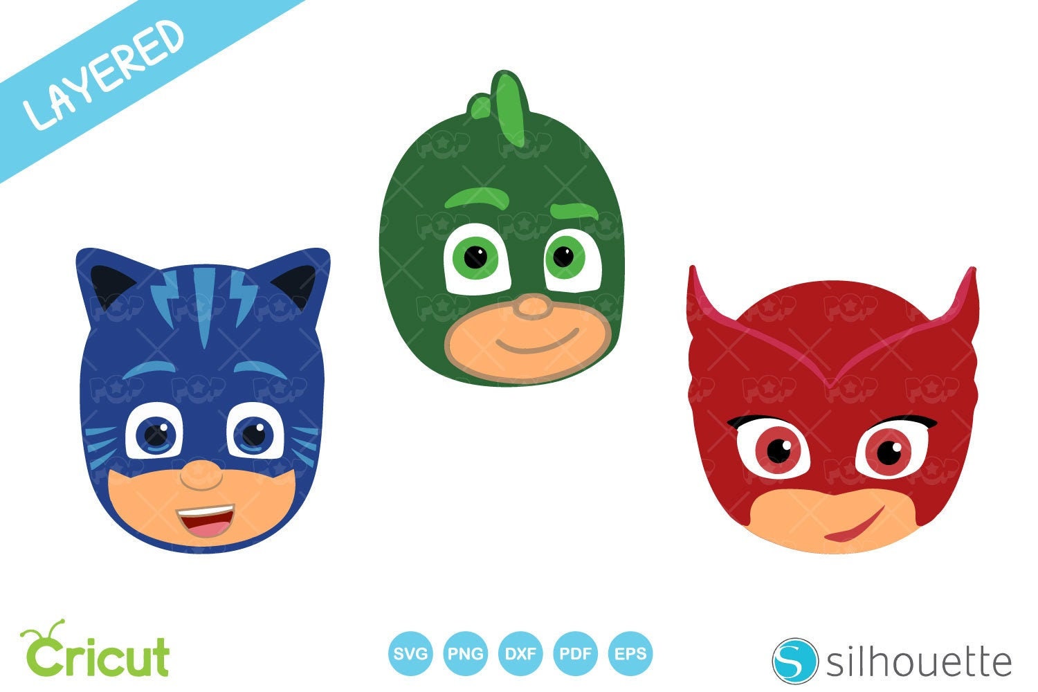 PJ Masks SVG set of 3 Pj Masks svg cutting files for cricut | Etsy