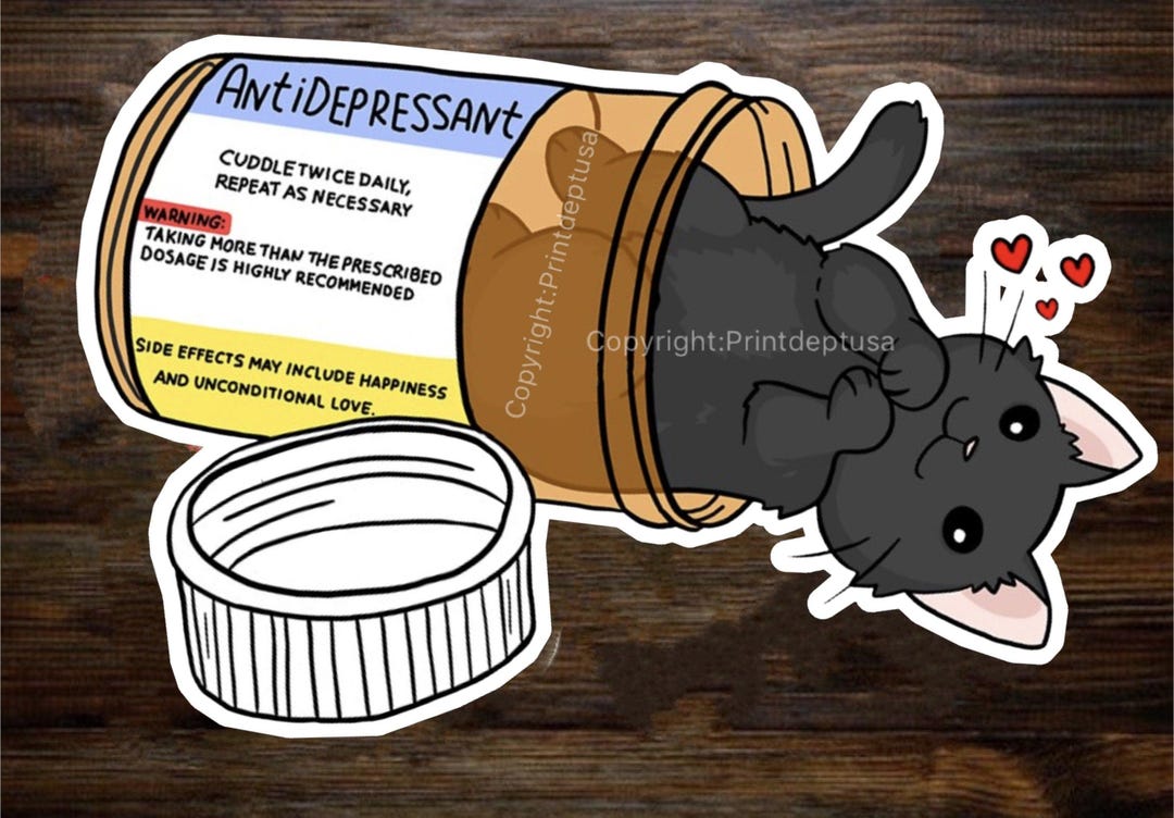 Cute Cat Antidepressant Vinyl Sticker, Vinyl Decal Sticker for Laptops ...