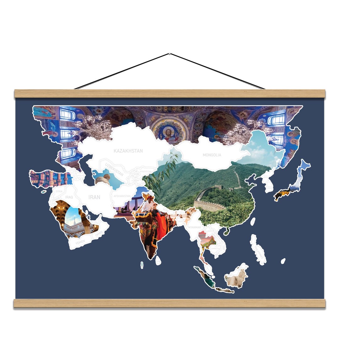 Asia Photo Map 24 X 36 Dark Blue - Etsy