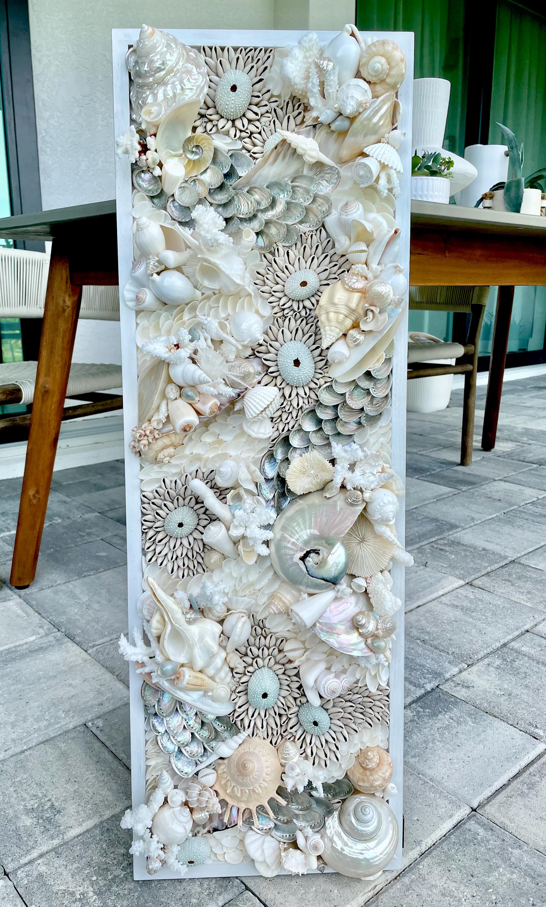 Seashell Wall Art: Powder Blue Pearl, Coral & Urchin, 12x 36" Coastal ...
