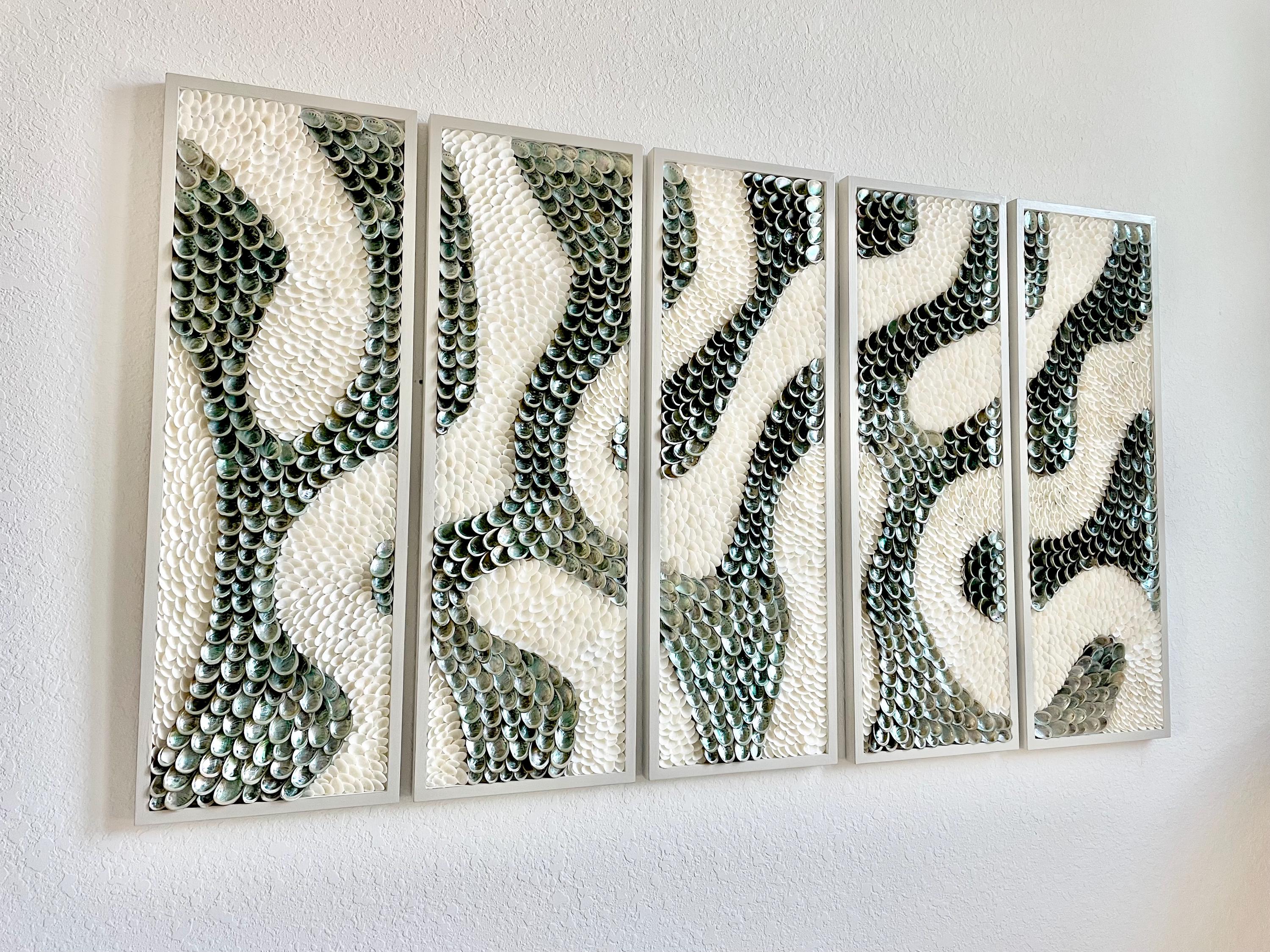 Clam & Abalone Shell Wall Art: Iridescent Silver, Modern Coastal Decor ...
