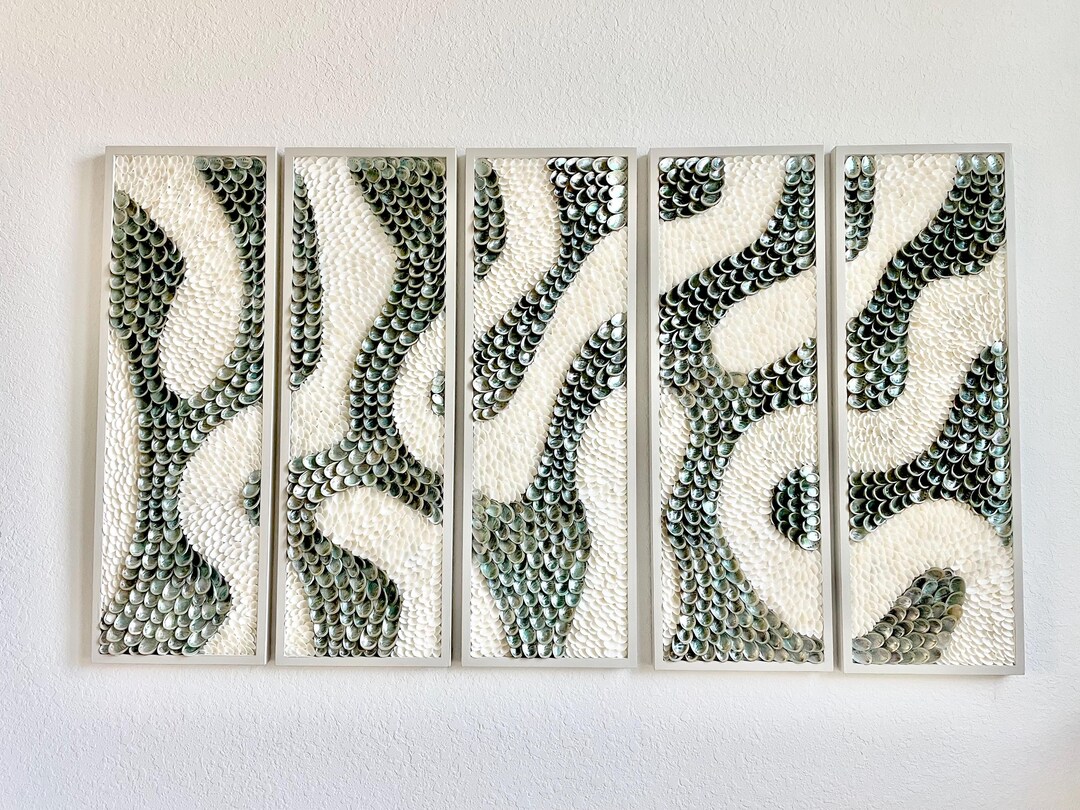 Clam & Abalone Shell Wall Art: Iridescent Silver, Modern Coastal Decor ...