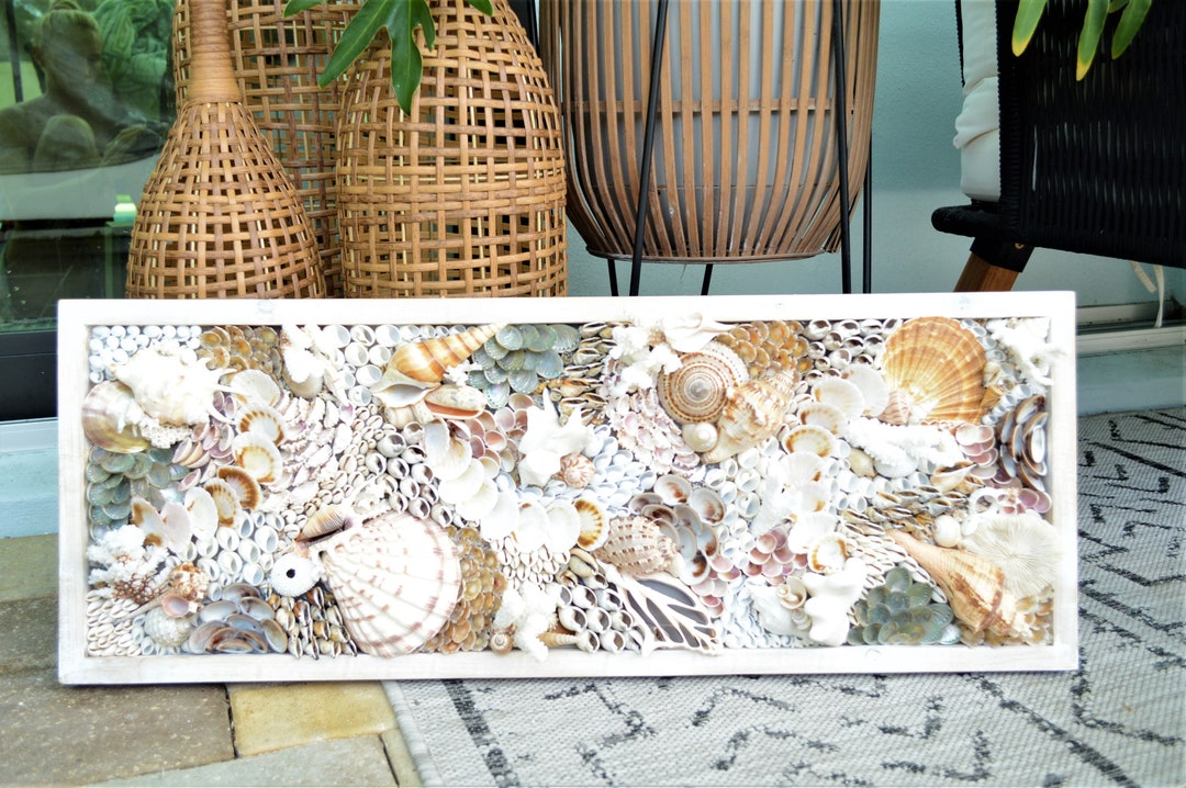 Handmade Coastal Shell Wall Art Modern Dimensional Seashell Collage ...