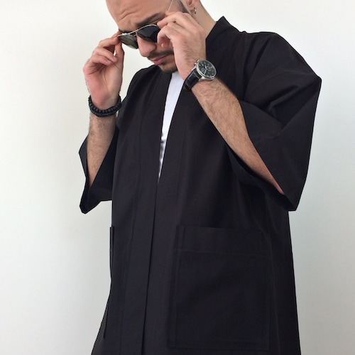 Man Haori Jacket Black Streetwear Kimono Linen Loose Yukata - Etsy