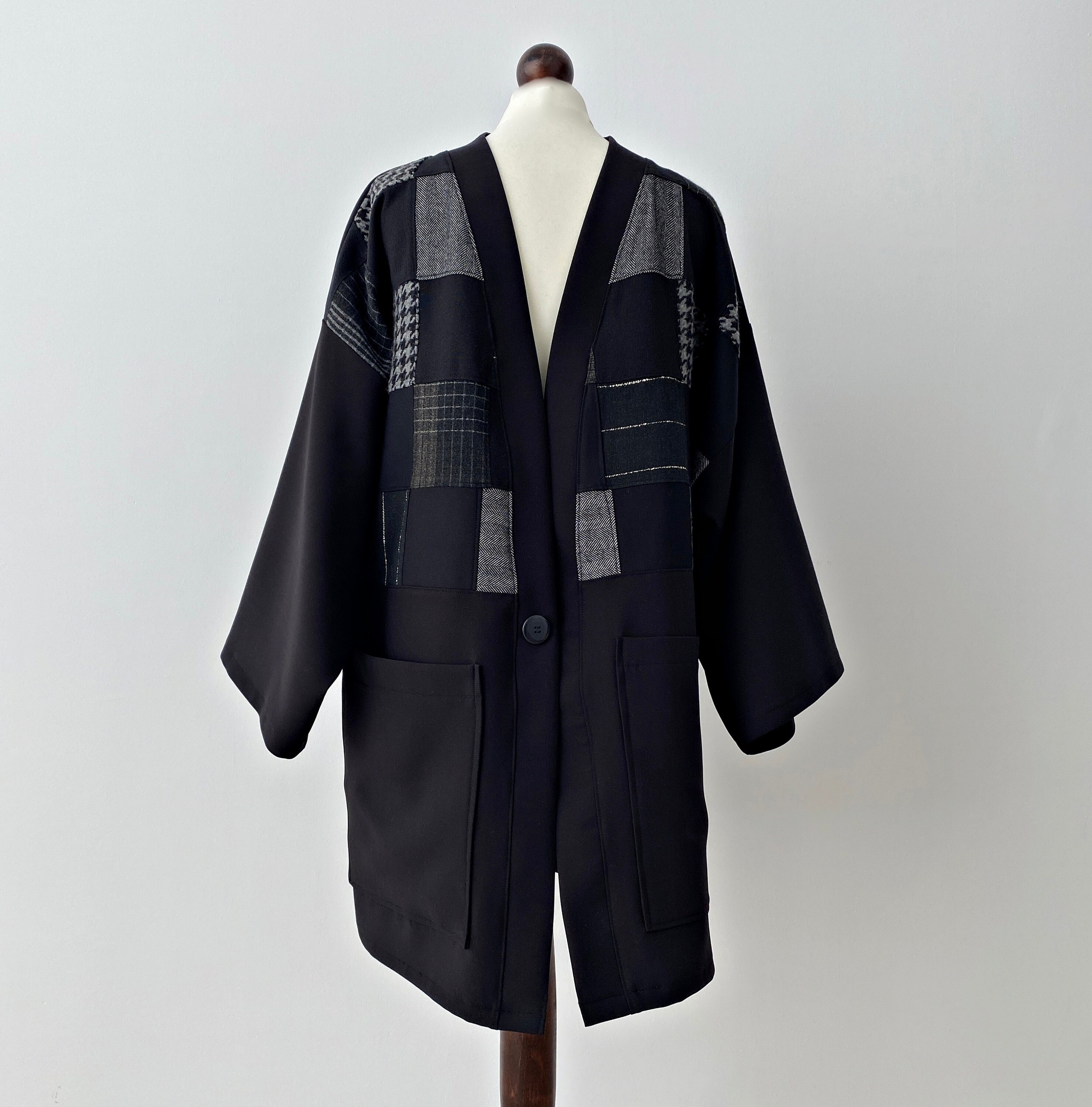 Japanese Style Patchwork Haori, Streetwear Pieced Jacket, Fall Noragi ...