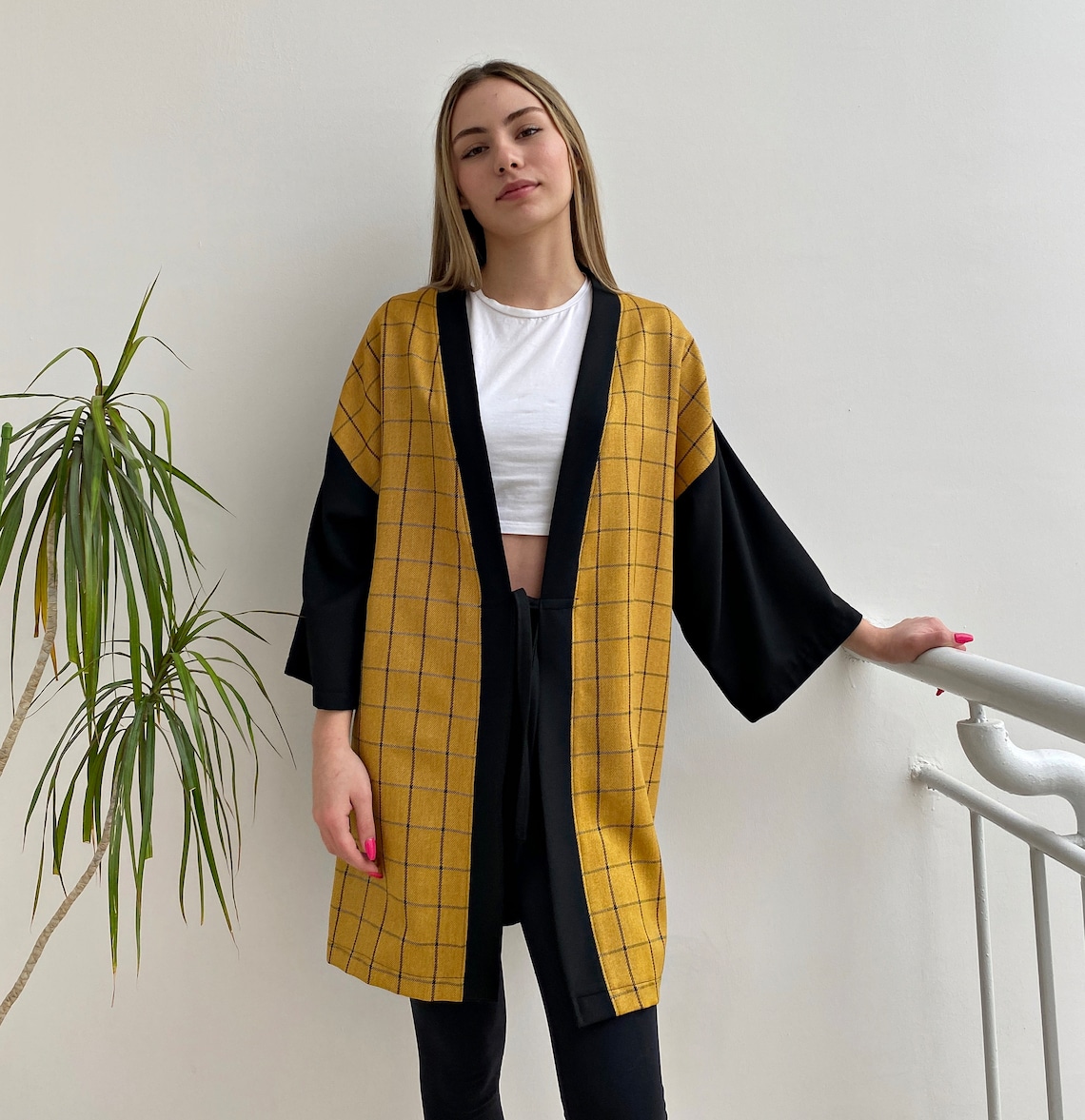 Womens Haori Jacket, Checkered Cotton Linen Kimono Cardigan - Etsy