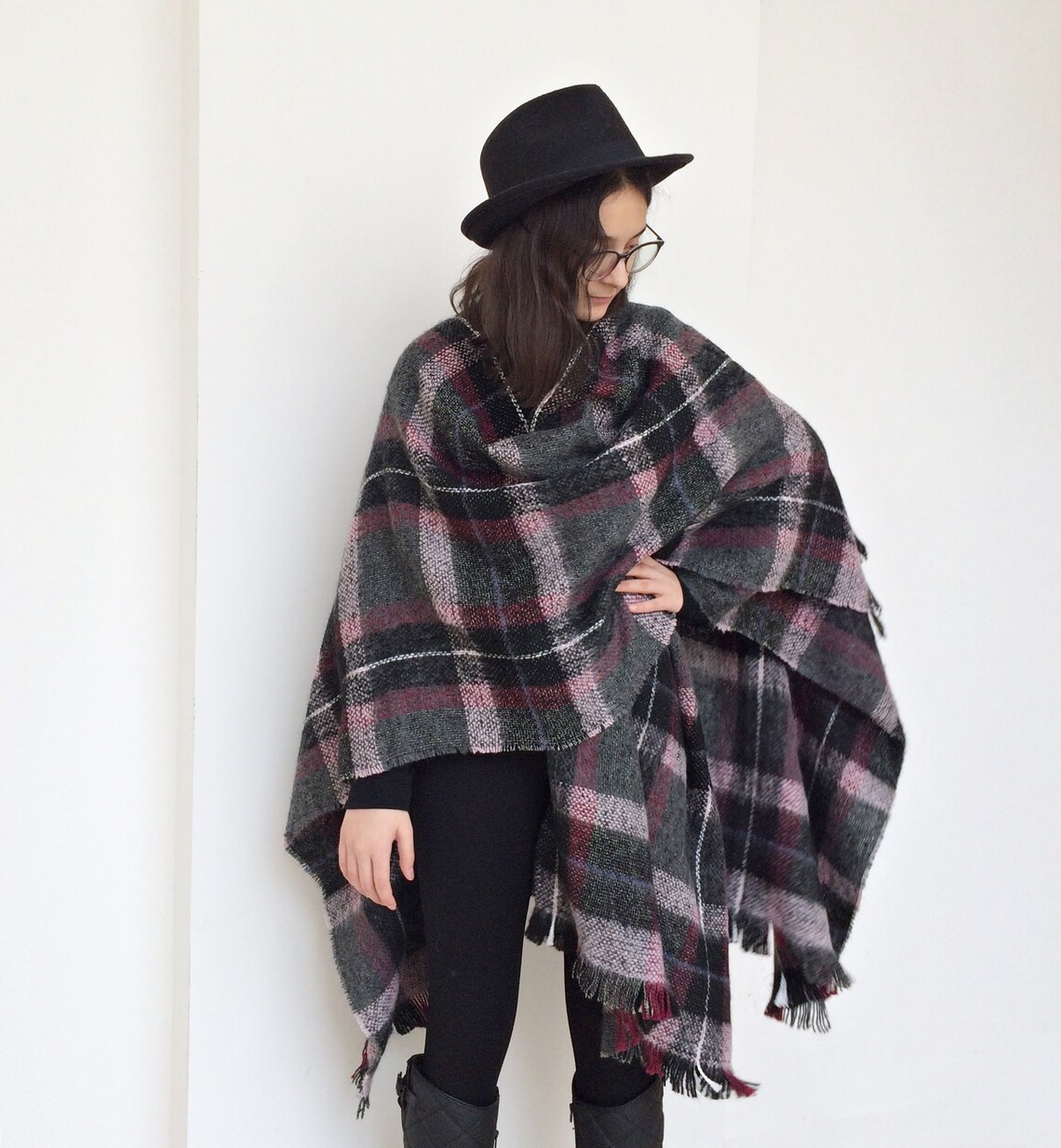 Blanket Plaid Poncho Wool Ruana Wrap Men Boucle Cape - Etsy