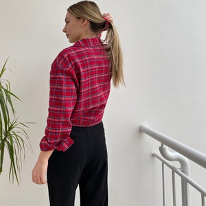 Red Plaid Cropped Shacket, Women's Oversized Shirt Jacket - Etsy