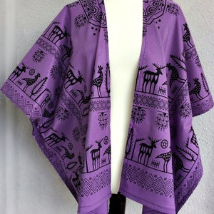 Boho Purple Kimono Cardigan, Tribal Print Cotton Poncho - Etsy