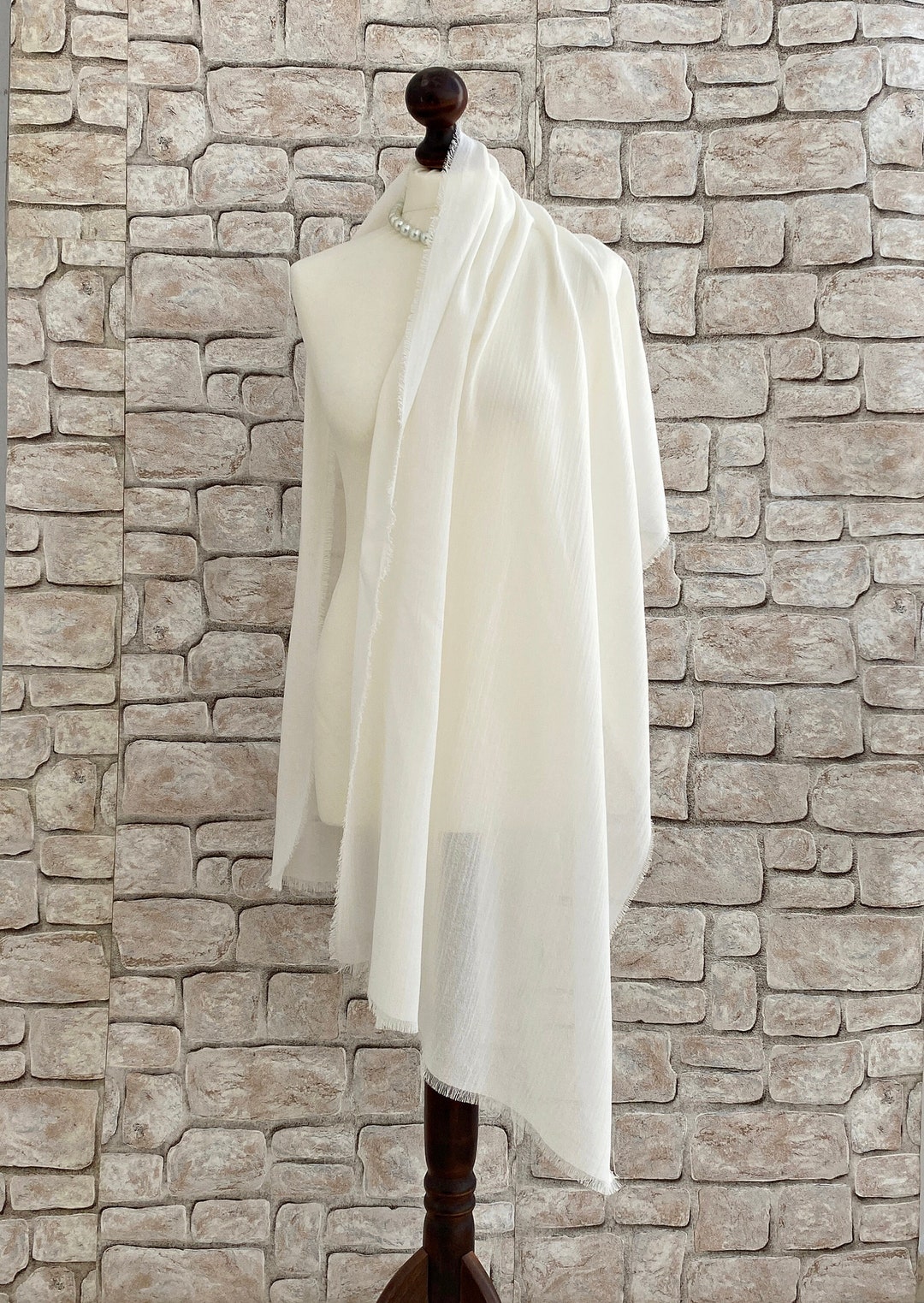 Ivory Bridal Cotton Shawl, Beach Wedding Raw Edge Scarf (70x27.5) - Etsy