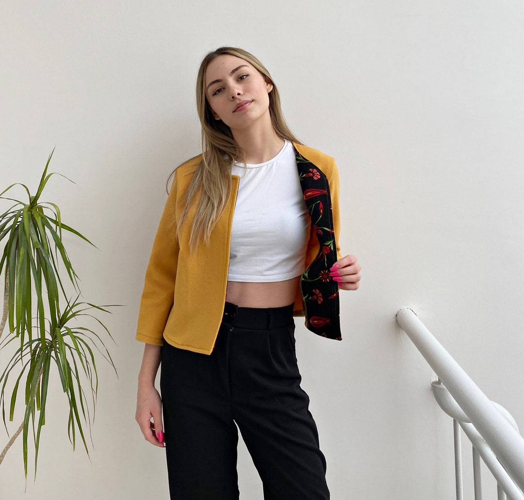 Cropped Wool Jacket, Women's Short Jacket, Tailored Short Coat, Woolen ...