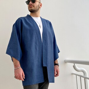 Linen Haori Kimono, Gender Neutral Japanese Style Jacket, Blue Yukata ...