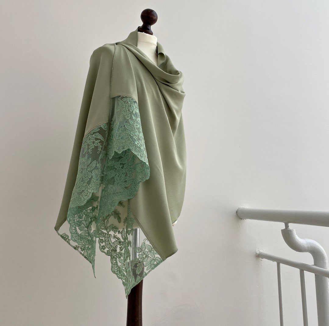 Sage Green Cotton Lacy Shawl, Boho Bridal Scarf - Etsy