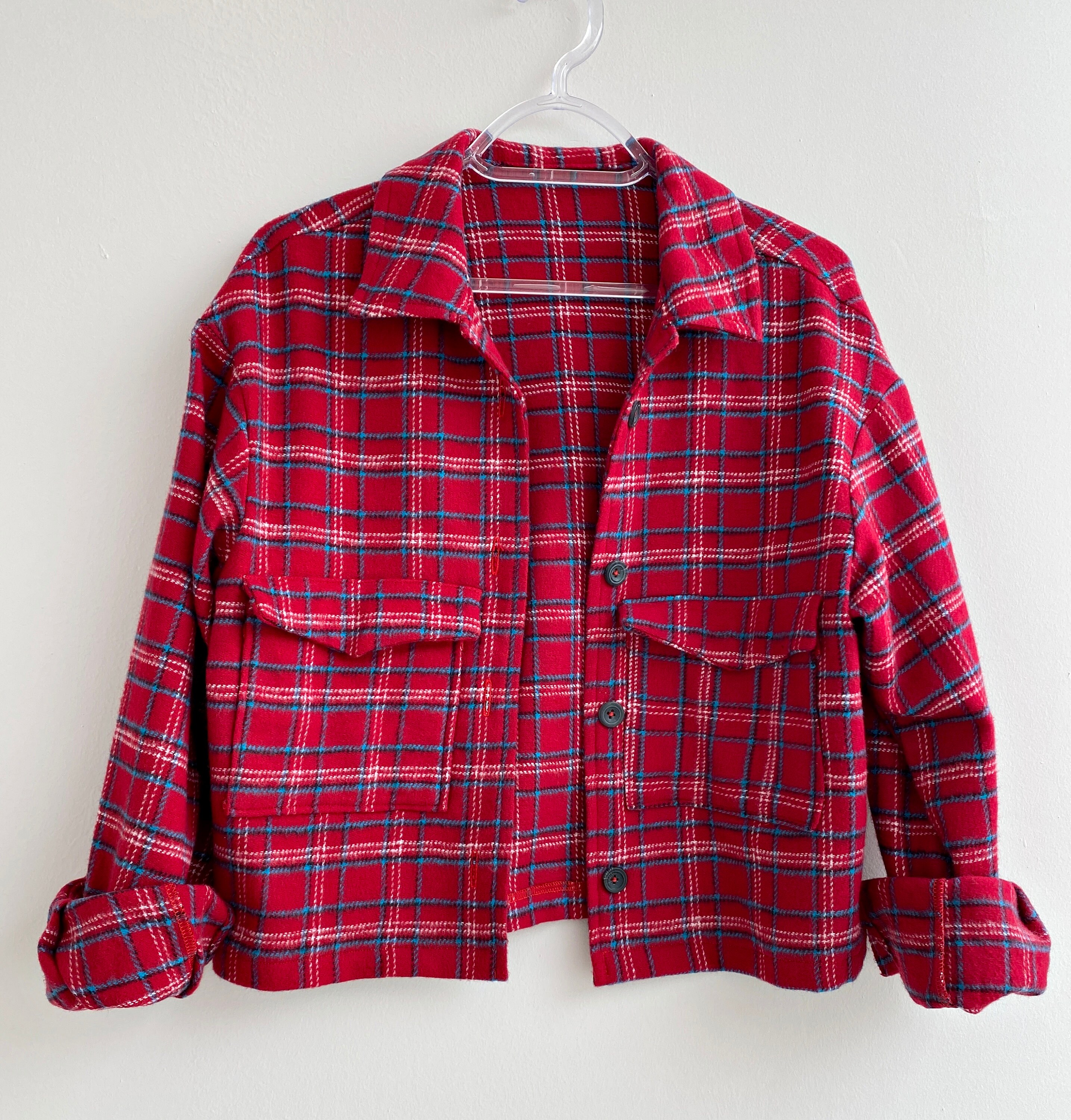 Red Plaid Cropped Shacket, Women's Oversized Shirt Jacket - Etsy