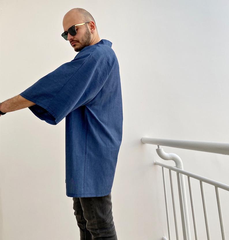 Linen Haori Kimono, Gender Neutral Japanese Style Jacket, Blue Yukata ...