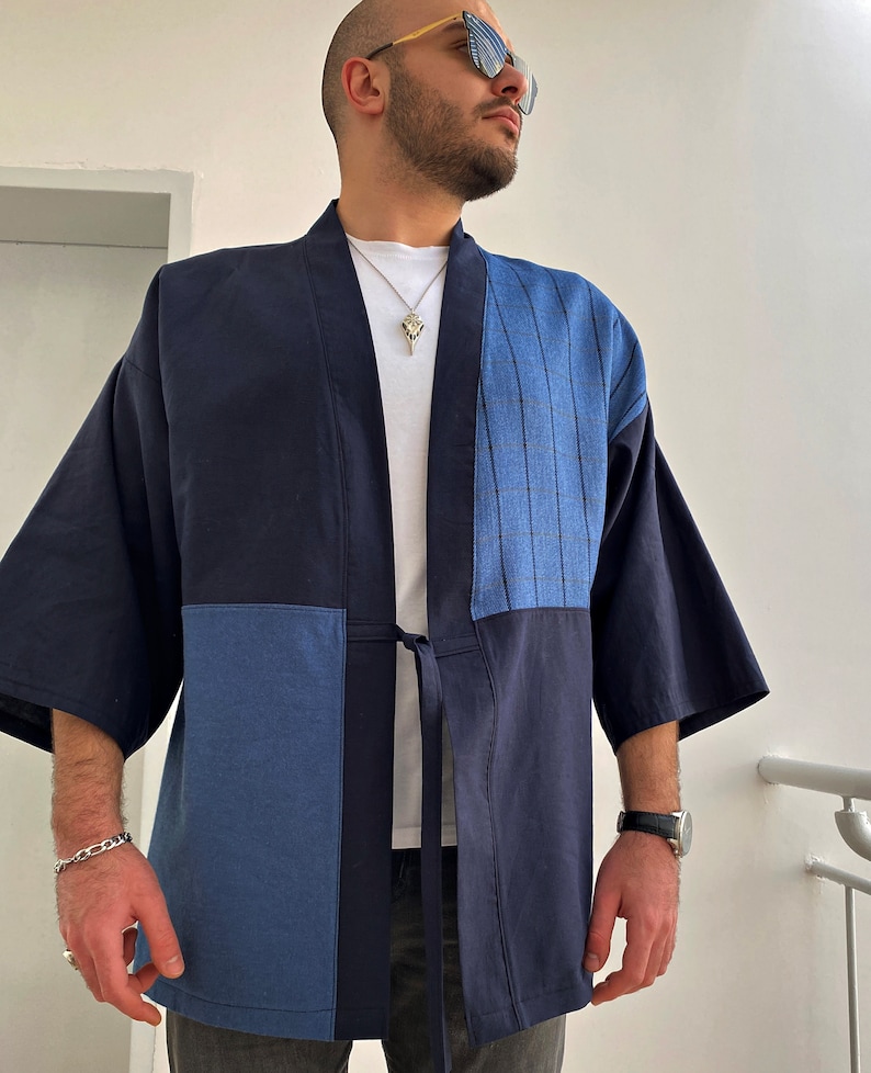 Men Japanese Style Fall Patchwork Jacket, Streetwear Haori Cardigan ...