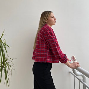Red Plaid Cropped Shacket, Women's Oversized Shirt Jacket - Etsy