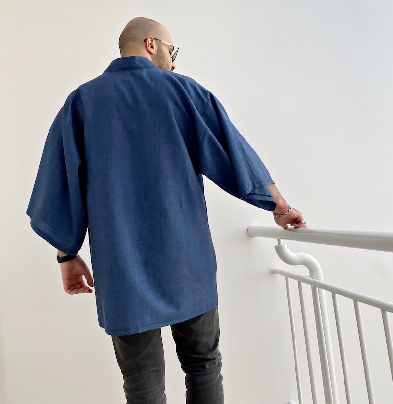 Linen Haori Kimono Gender Neutral Japanese Style Jacket Blue - Etsy