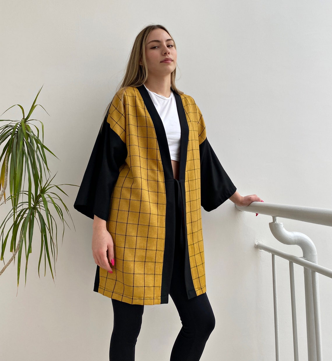 Womens Haori Jacket, Checkered Cotton Linen Kimono Cardigan - Etsy