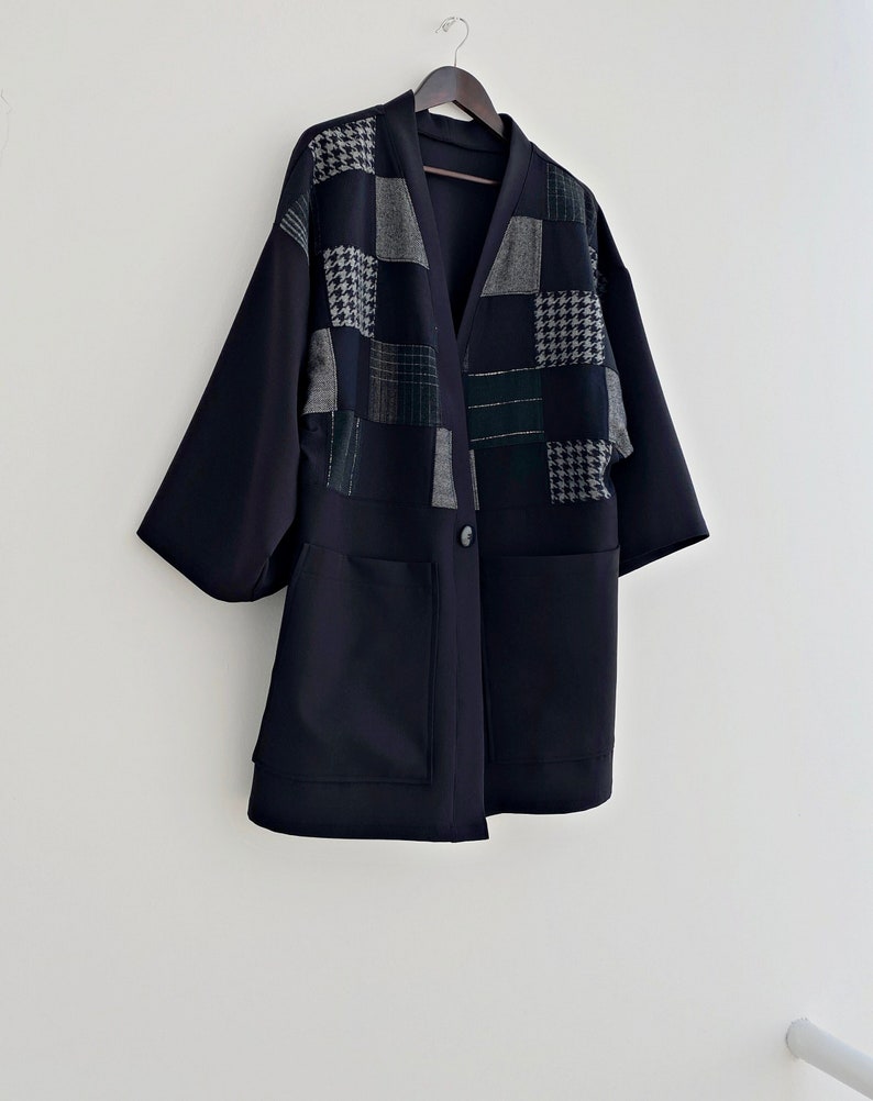 Japanese Style Patchwork Haori, Streetwear Pieced Jacket, Fall Noragi ...