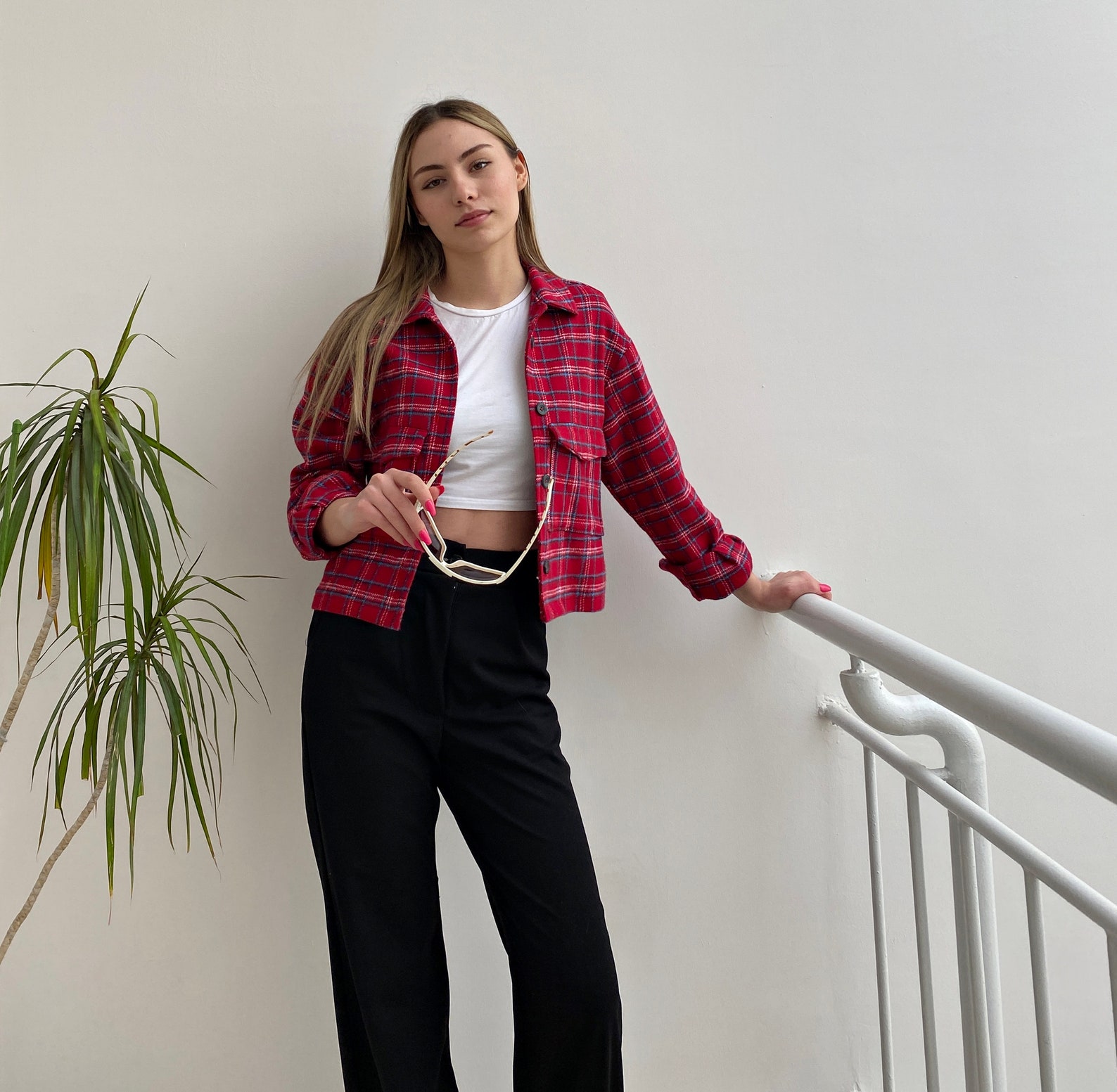 Red Plaid Cropped Shacket, Women's Oversized Shirt Jacket - Etsy