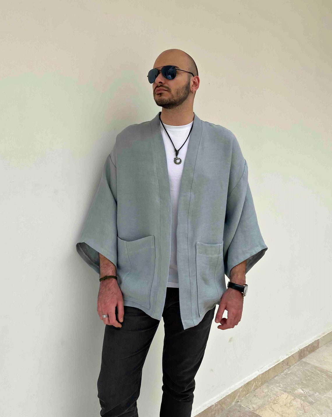 Linen Men's Haori Kimono Jacket Streetwear Japanese - Etsy
