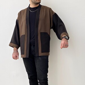 Haori Kimono Cardigan, Modern Patchwork Noragi, Men's Japanese Coat ...