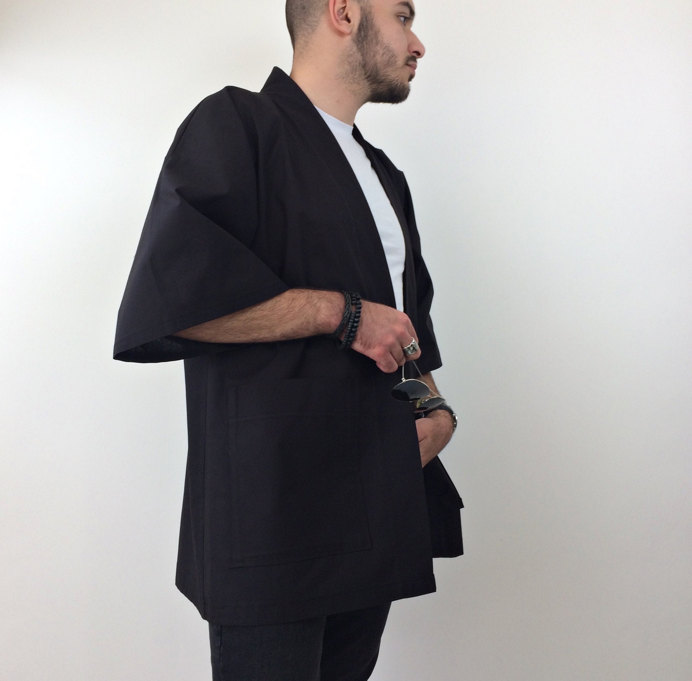 Man Haori Jacket Black Streetwear Kimono Linen Loose Yukata - Etsy