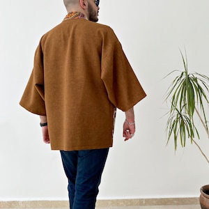 Linen Patchwork Unisex Kimono, Japanese Men's Haori Jacket, Modern ...