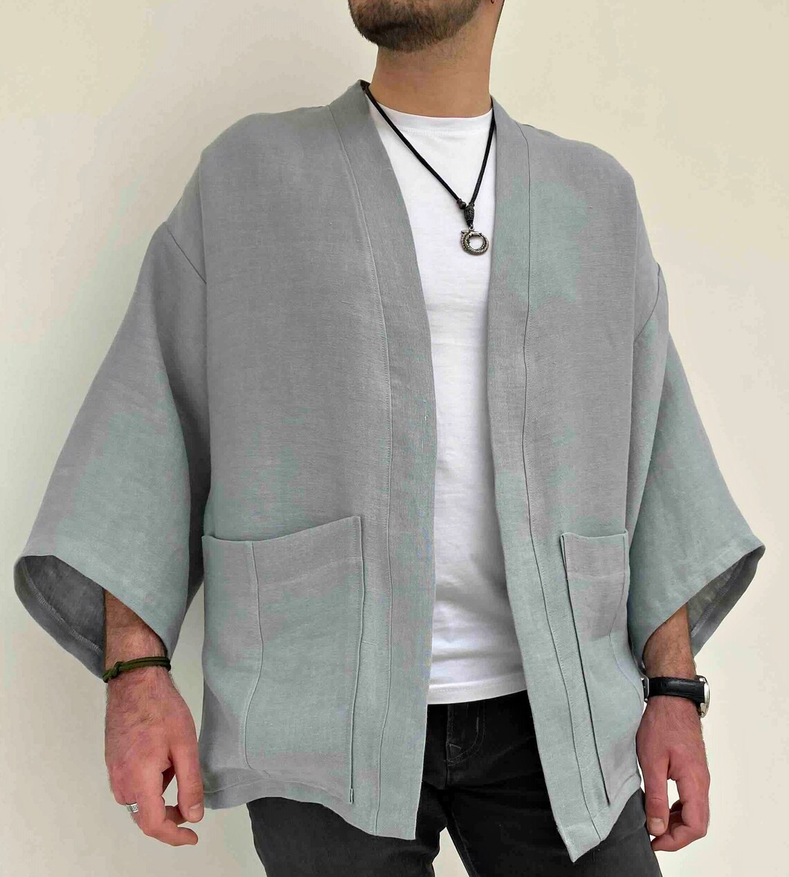 Linen Men's Haori Kimono Jacket Streetwear Japanese - Etsy