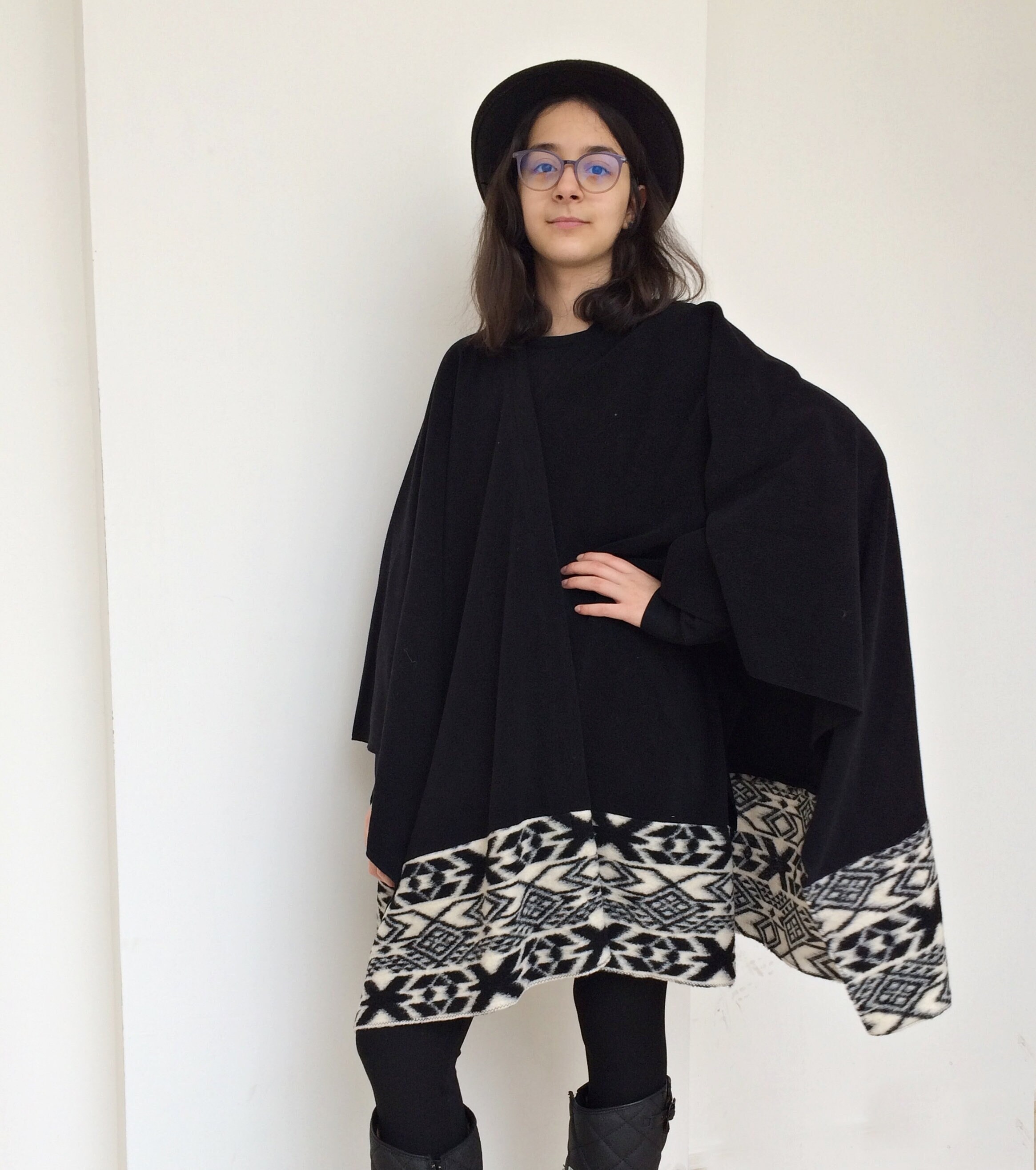 Tribal Wrap Poncho, Aztec Fleece Cape, Black White Blanket Coverup ...
