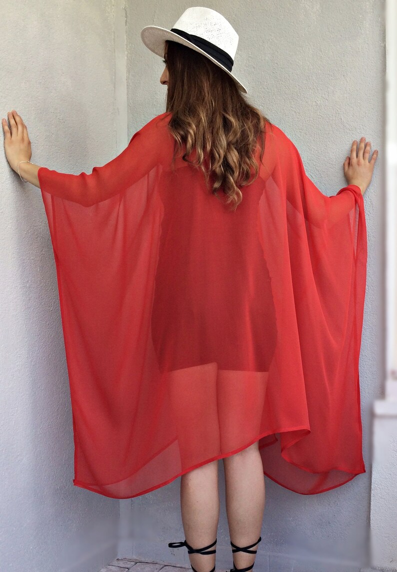 Kimono Dressing Gown Red Kimono Robe Boho Bridal Robe See - Etsy
