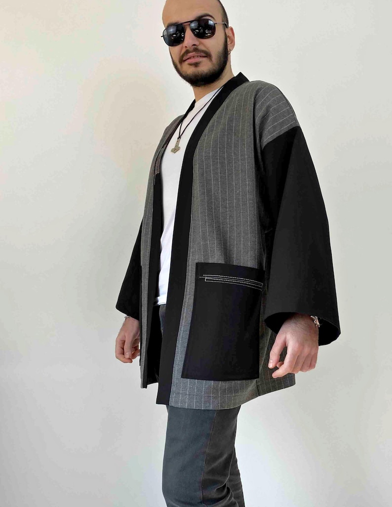 Men's Sashiko Haori Jacket, Kimono Fall Cardigan, Oversized Streetwear ...