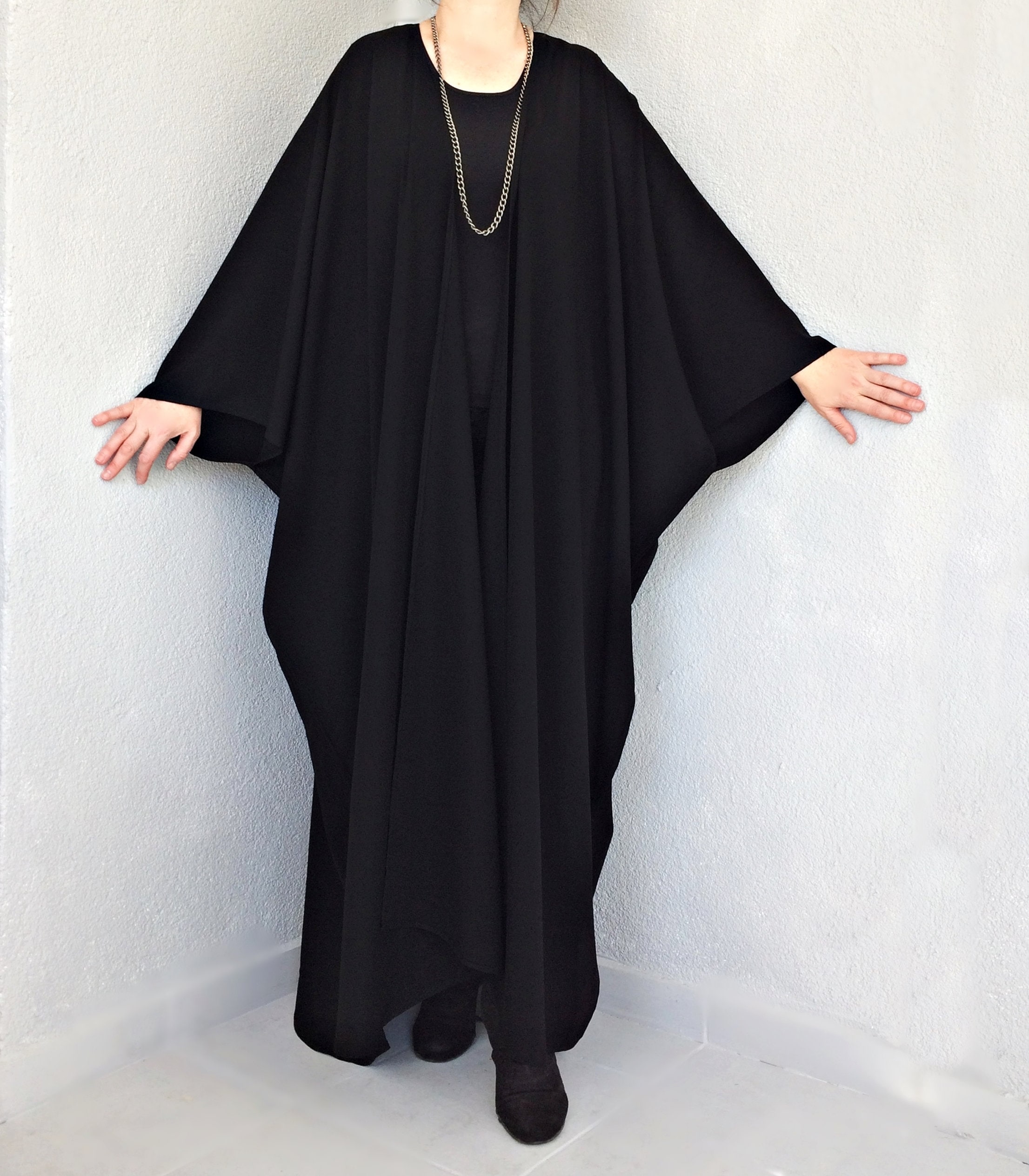 Black Long Kimono, Oversized Maxi Poncho, Kimono Dressing Gown, Boho ...