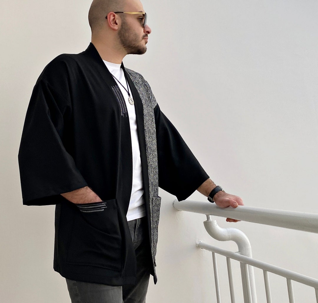 Wedding Jacket for Men, Japanese Style Coat Kimono, Herringbone Haori ...