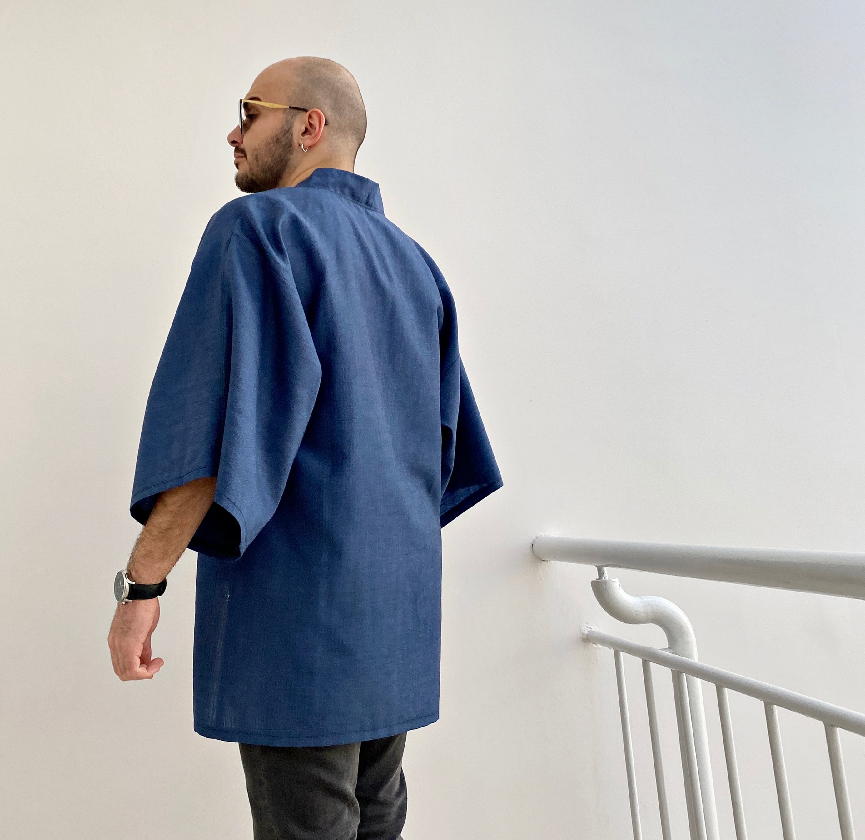 Linen Haori Kimono, Gender Neutral Japanese Style Jacket, Blue Yukata ...