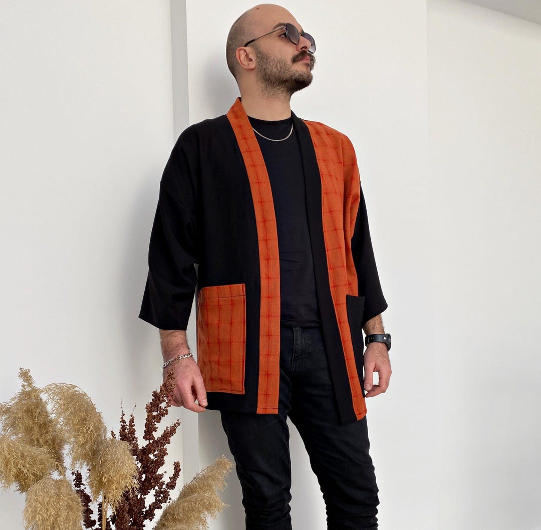 Haori Kimono Cardigan, Modern Patchwork Noragi, Men's Japanese Coat ...
