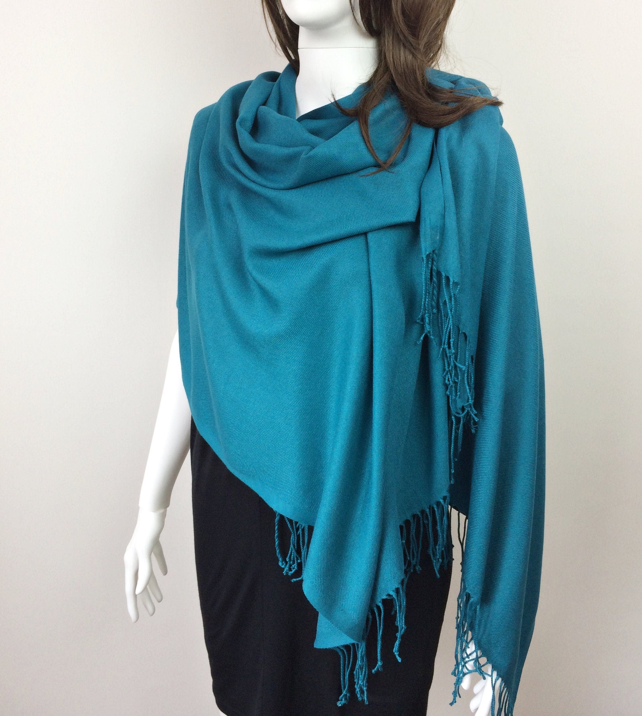 Teal Blue Pashmina Scarf Long Cotton Shawl Personalized - Etsy