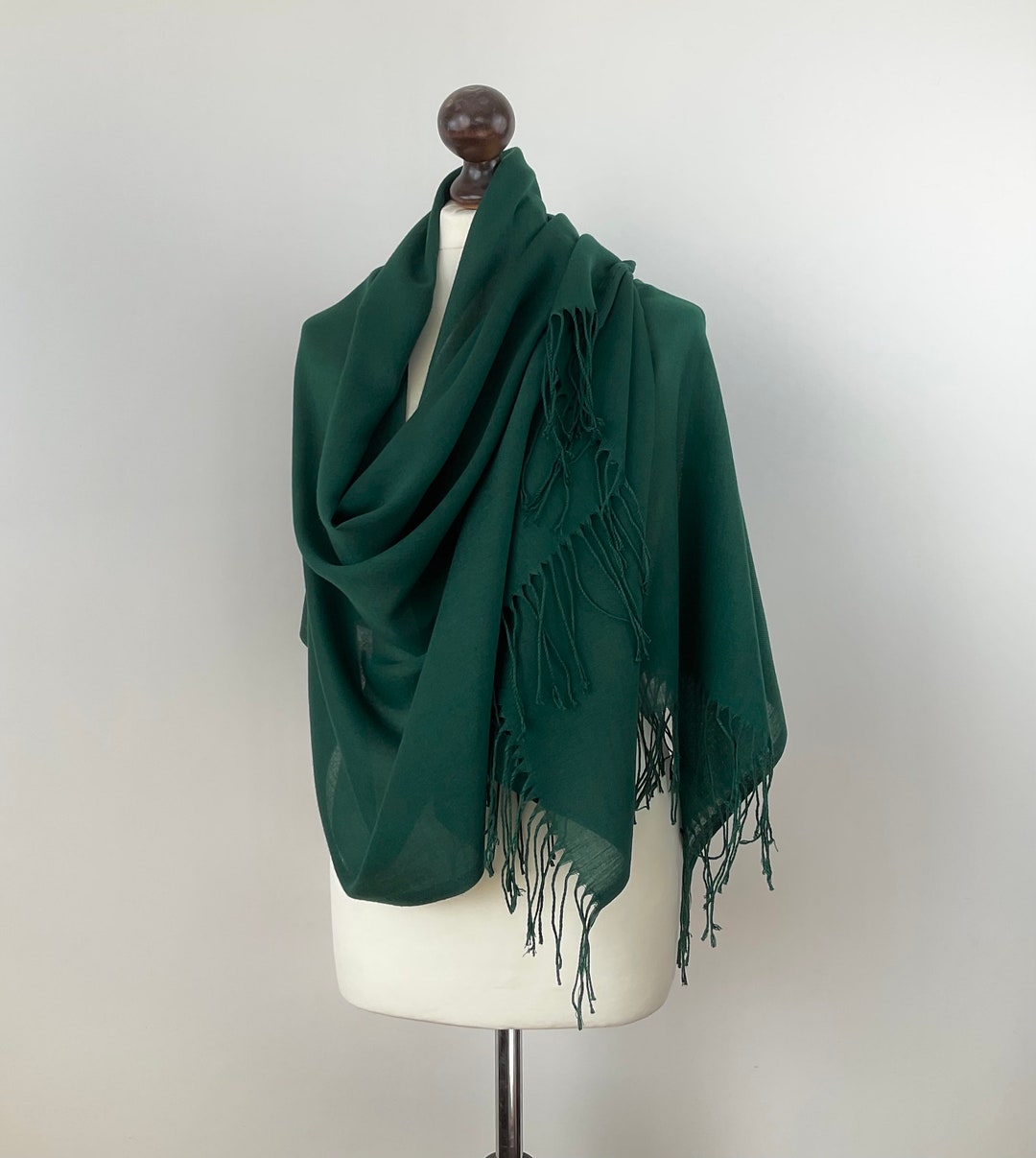 Emerald Green Pashmina Scarf, Forest Green Cotton Shawl, Tassel Boho ...