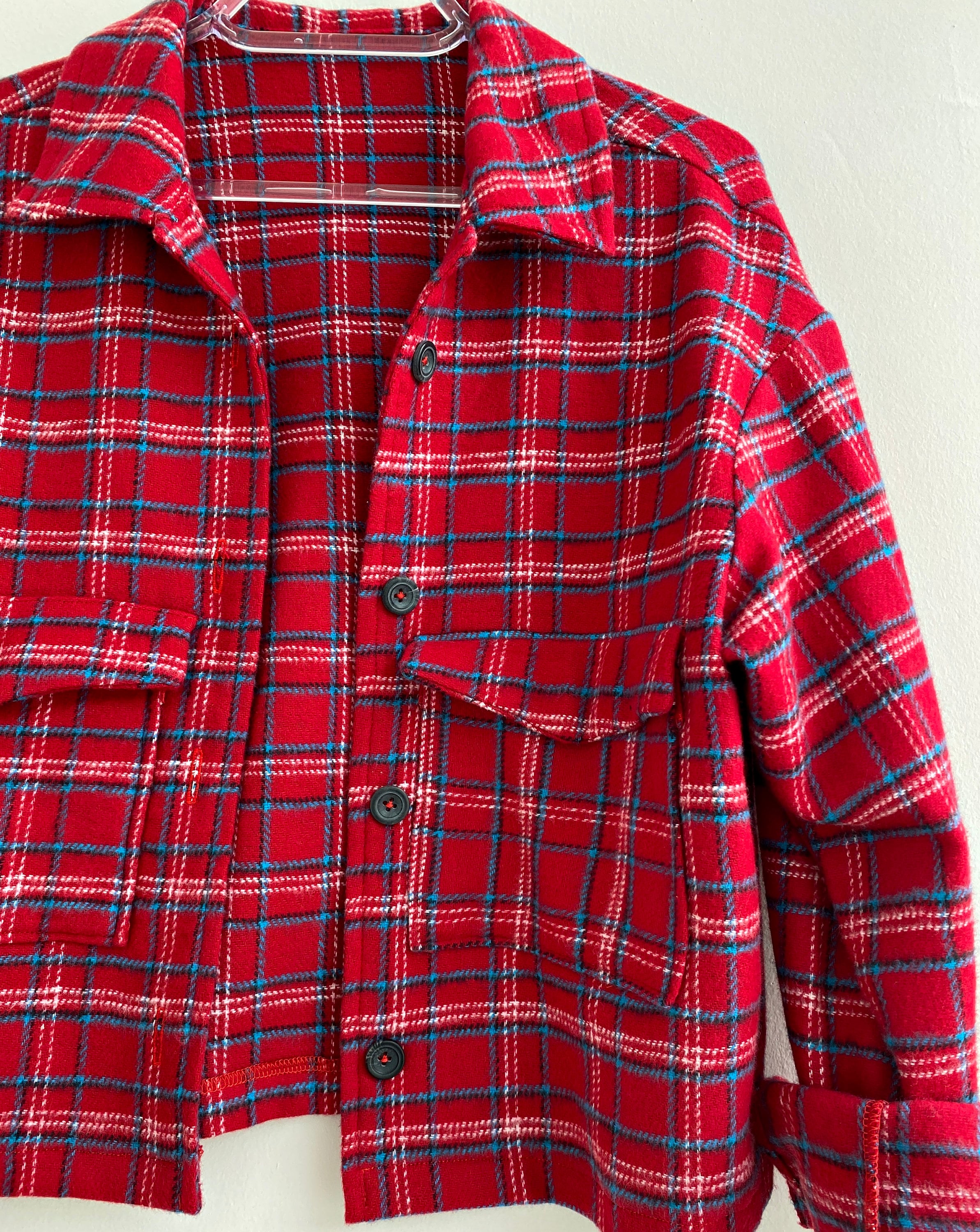 Red Plaid Cropped Shacket, Women's Oversized Shirt Jacket - Etsy