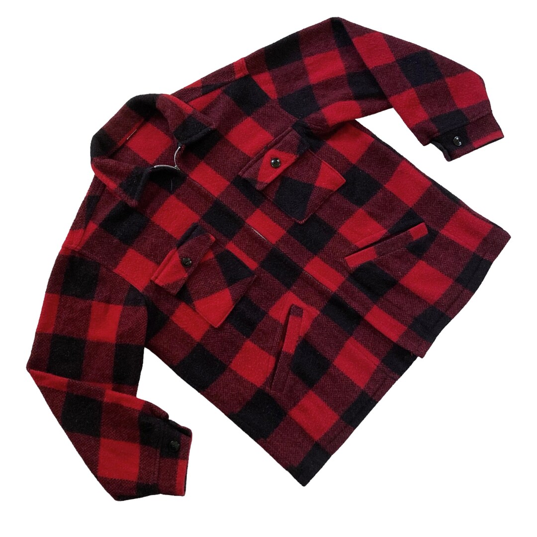 50s 60s Vintage Red Buffalo Plaid Lumberjack Wool Jacket - Etsy