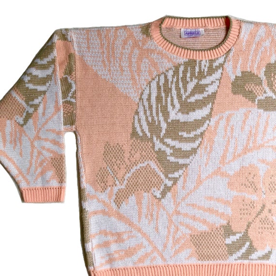 80s Vintage Pastel Peachy Pink Tropical Sweater Made … Gem
