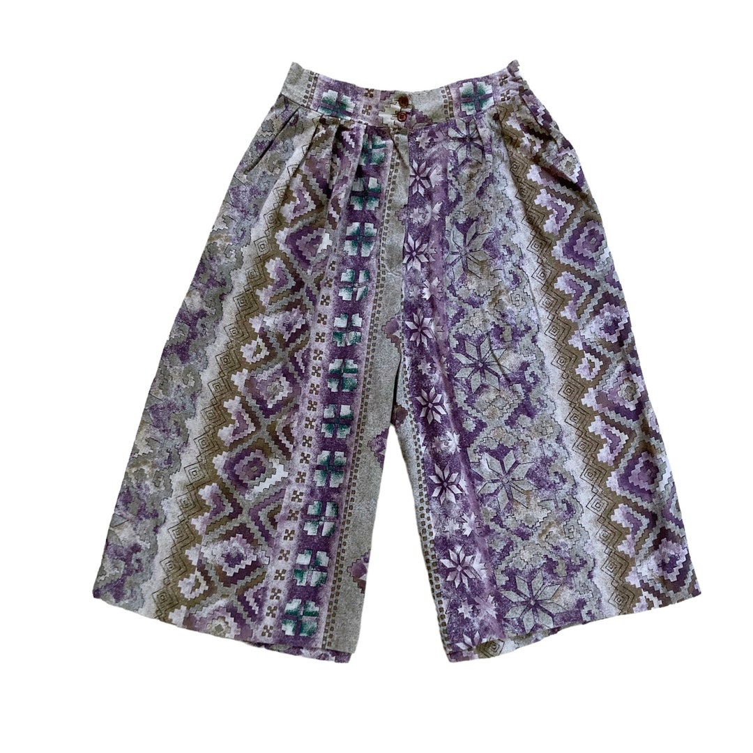 80s 90s Vintage High Waisted Purple Geometric Capris Culottes Made by ...