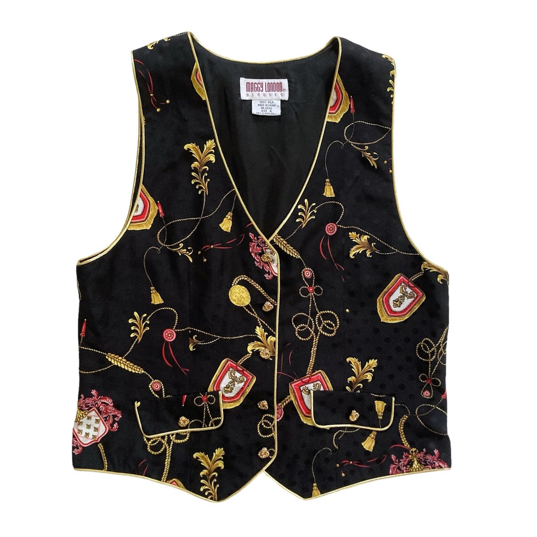 80s 90s Vintage Black and Gold Vest Made by Maggy London - Etsy