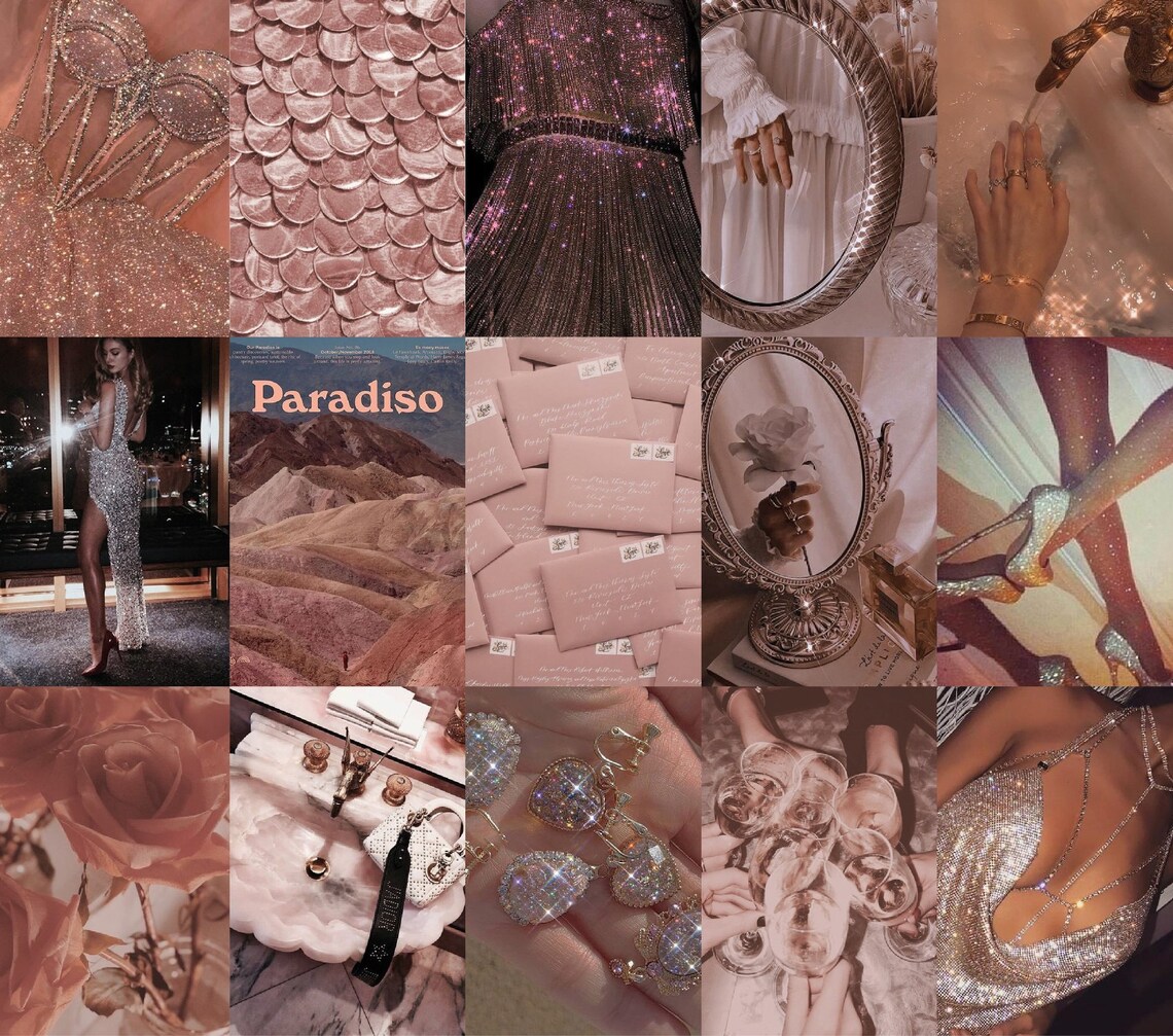 Boujee Rose Gold Wall Collage Kit Rose Aesthetic Wall Collage Etsy