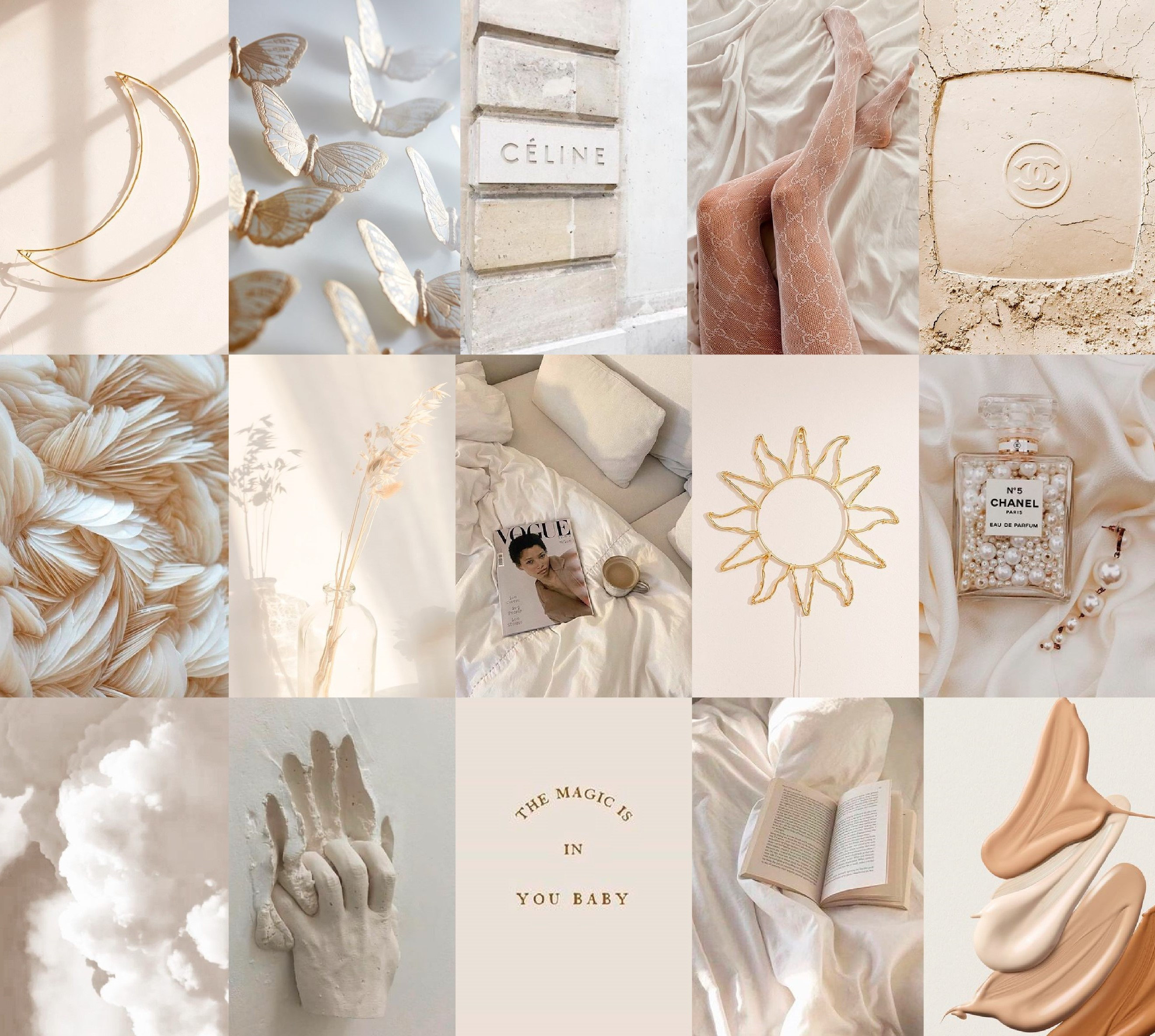 Cream Aesthetic Wall Collage Kit Cream Beige Collages Boujee Etsy