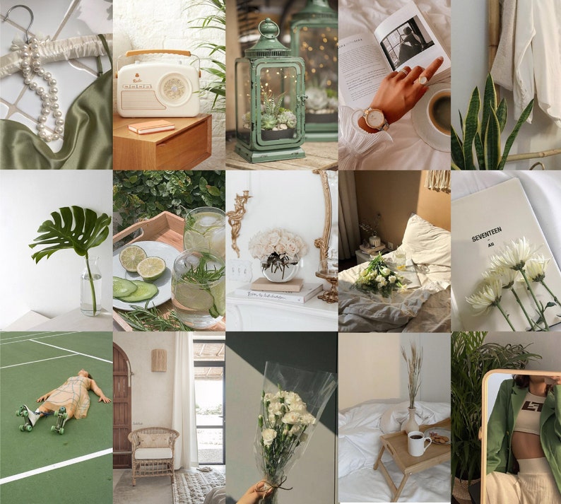 Sage Green Aesthetic Wall Collage Kit Matcha Sage Green | Etsy
