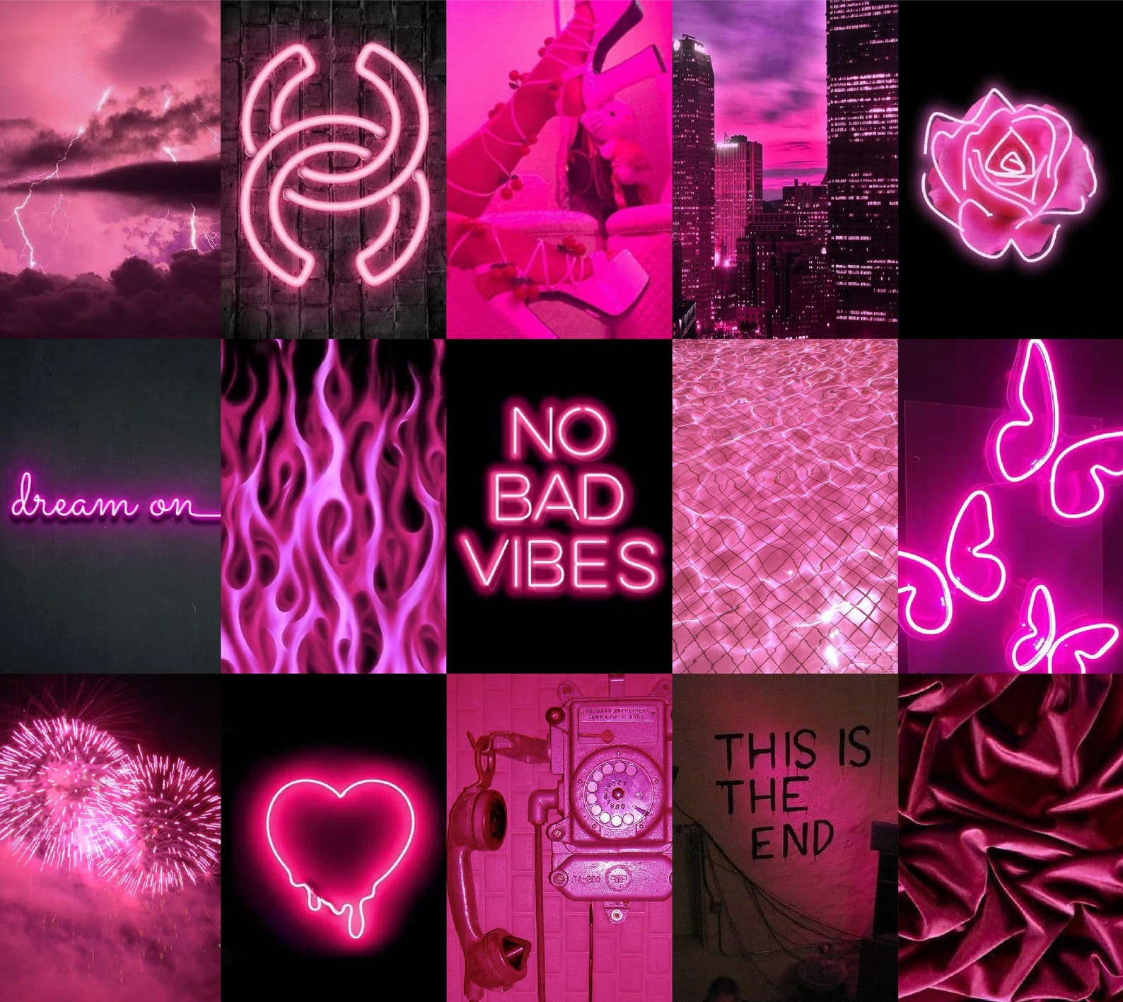Boujee Pink Neon Wall Collage Kit Black And Pink Neon Collages Etsy